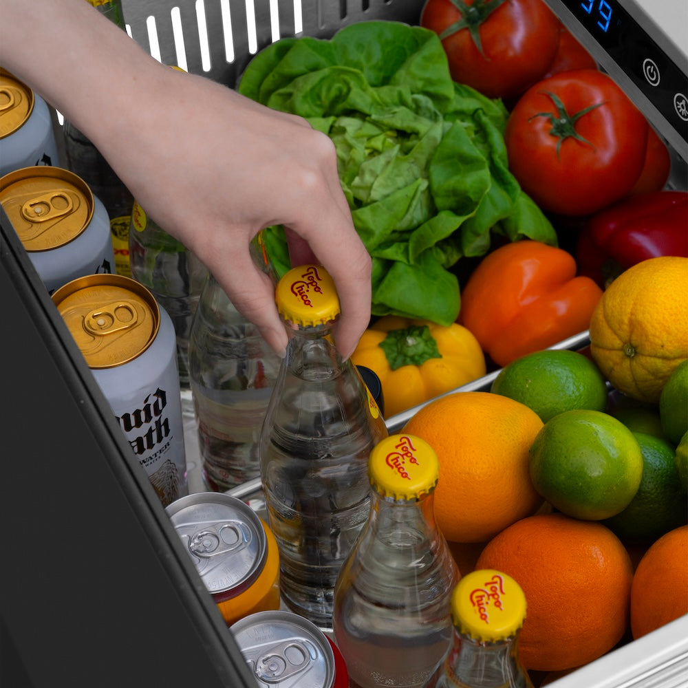 ZLINE Autograph Edition 24" Touchstone Refrigerator Drawer with Black Stainless Doors and Bronze ...