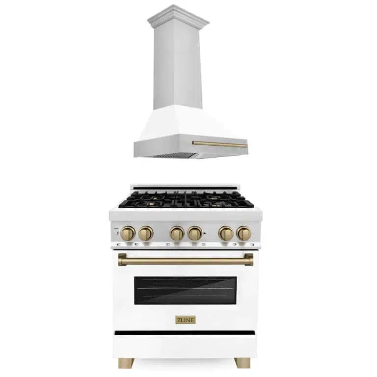 ZLINE Autograph Edition 30" Appliance Package in White Matte/Bronze ...