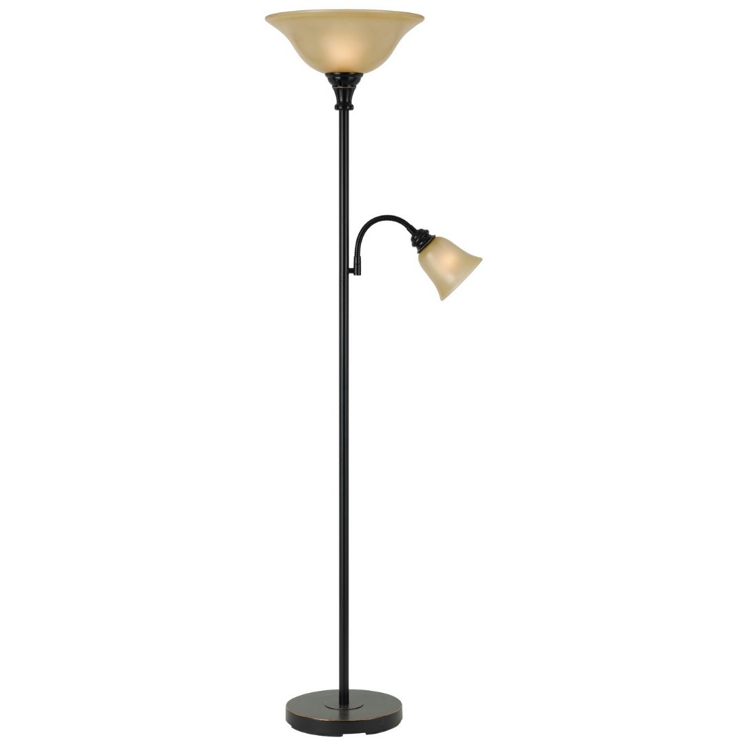 Cal Lighting Floor Lamp with Reading Lamp in Dark Bronze with Smoked ...