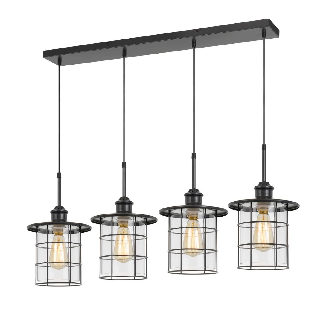 Cal Lighting 4-Light Metal and Glass Lantern Pendant Light with Bulbs ...