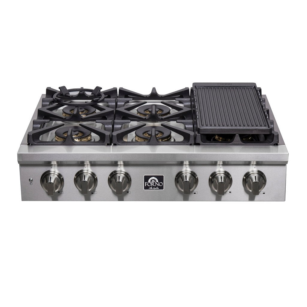 Forno 36" 6-Burner Gas Cooktop with Wok Ring and Griddle (FCTGS5751-36 ...