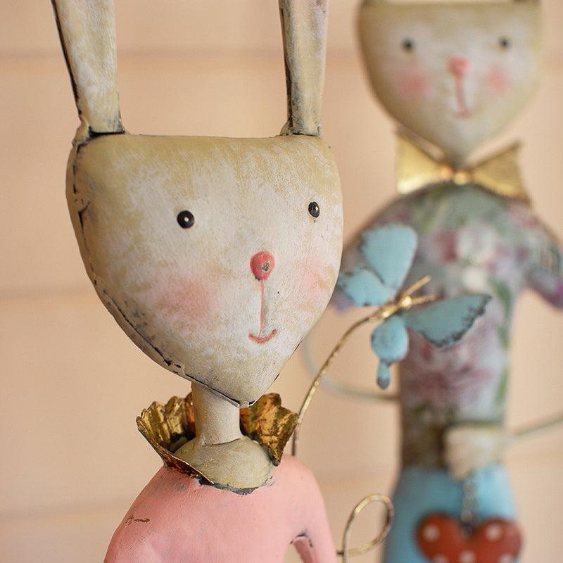 Kalalou Set of 2 Painted Metal Long Leg Boy and Girl Rabbits – Rustic ...