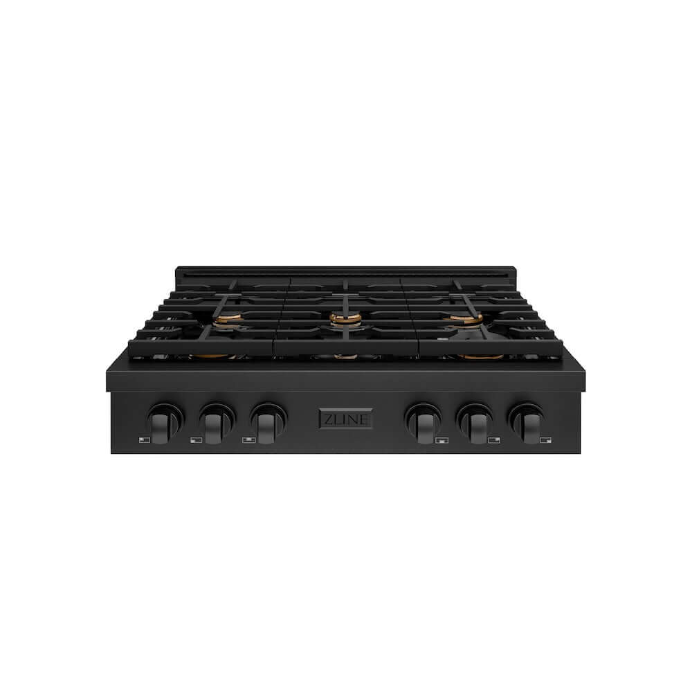 ZLINE 36" Paramount Gas Rangetop with Brass Burners in Black Stainless ...