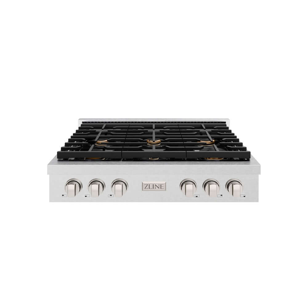 ZLINE 36" Paramount Gas Rangetop with 6 Brass Burners in Satin (SRTS-BR ...