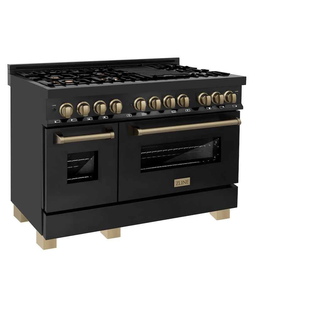 ZLINE Autograph Edition 48" Legacy Dual Fuel Range in Black Stainless ...