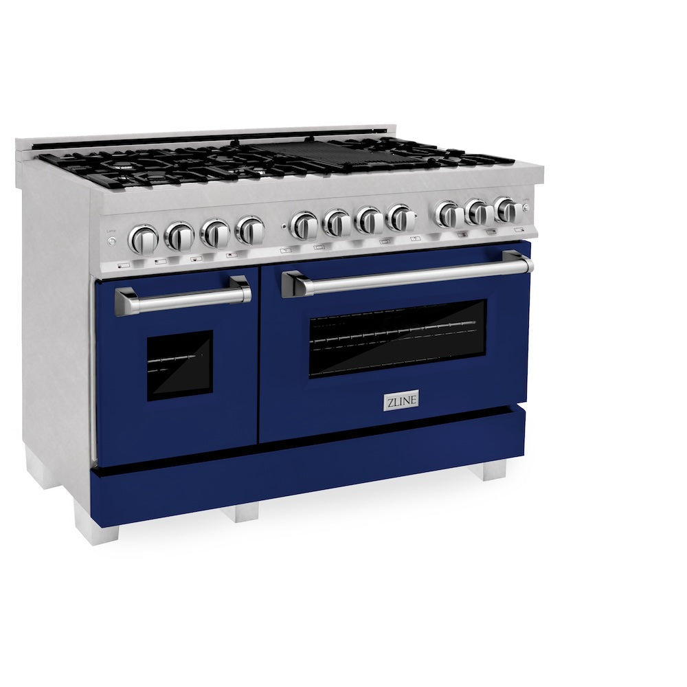 ZLINE 48" Legacy Dual Fuel Range in Satin Stainless and Blue Doors (RAS ...