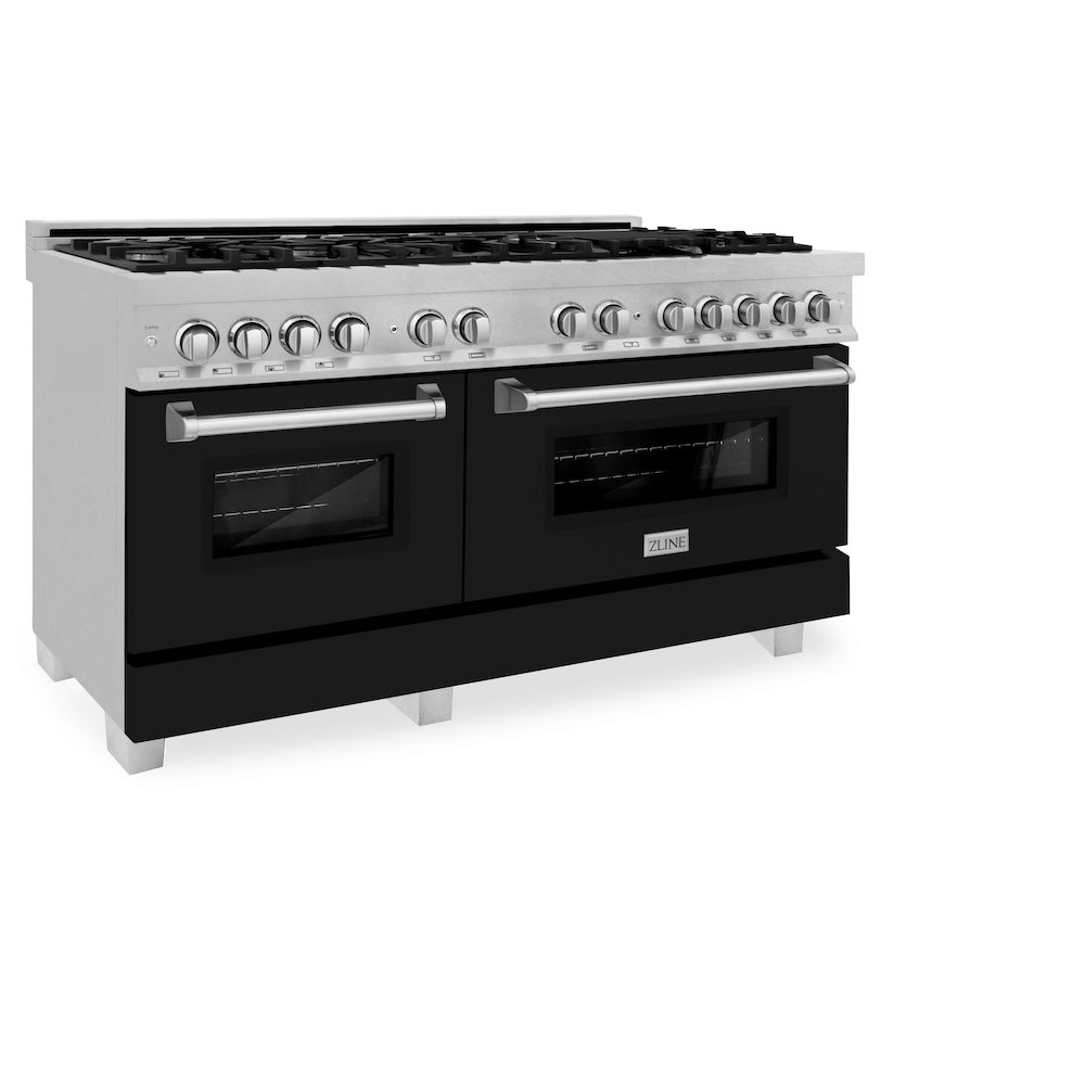 ZLINE 60" Legacy Dual Fuel Range in Satin Stainless and Black Doors ...