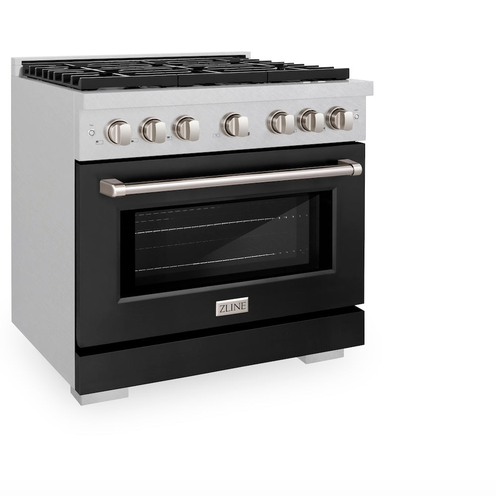 ZLINE 36" Paramount Dual Fuel Range in Satin Stainless/Black Matte ...