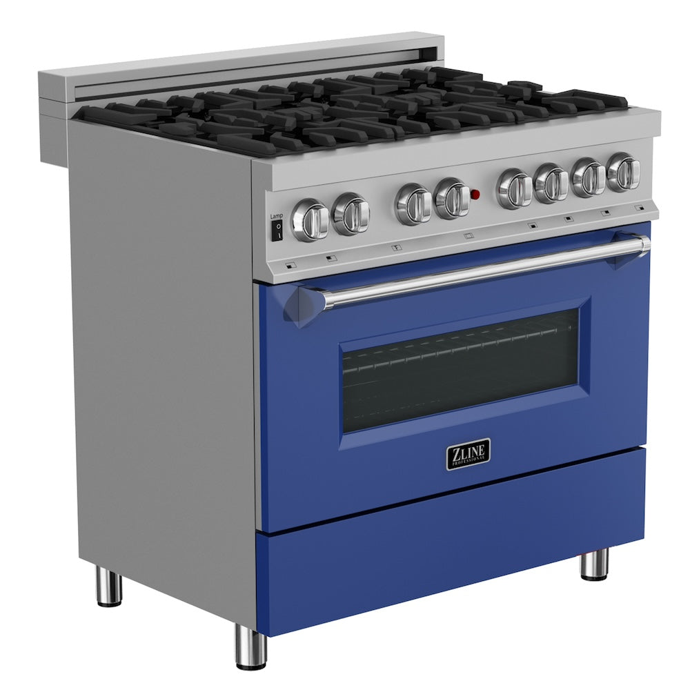 ZLINE 36" Legacy Dual Fuel Range in Satin Stainless and Blue Door (RAS ...