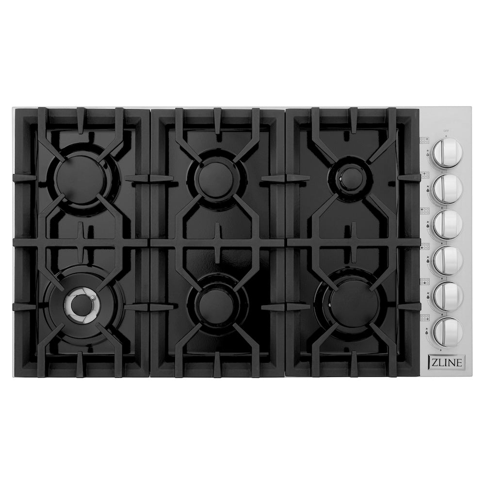 ZLINE 36" Drop-in Gas Cooktop with 6 Burners and Black Porcelain Top ...