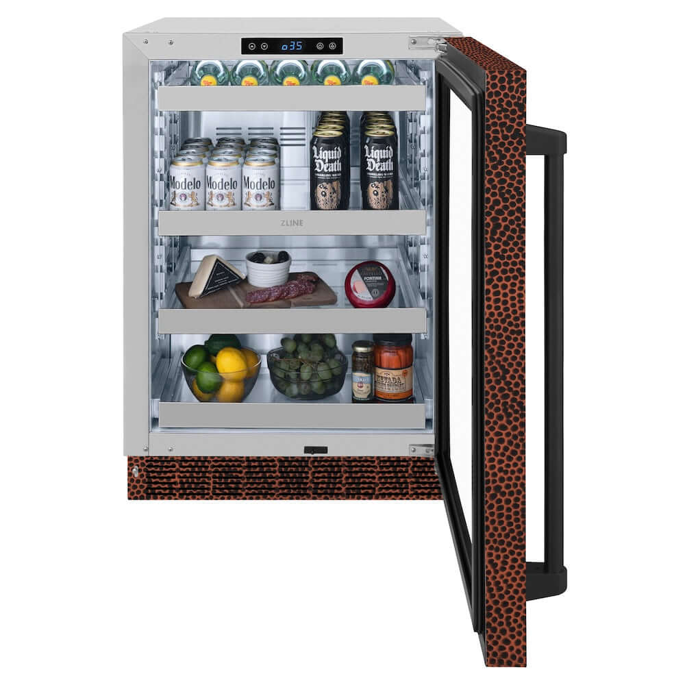 ZLINE 24" Touchstone Beverage Fridge With Hand Hammered Copper Glass ...