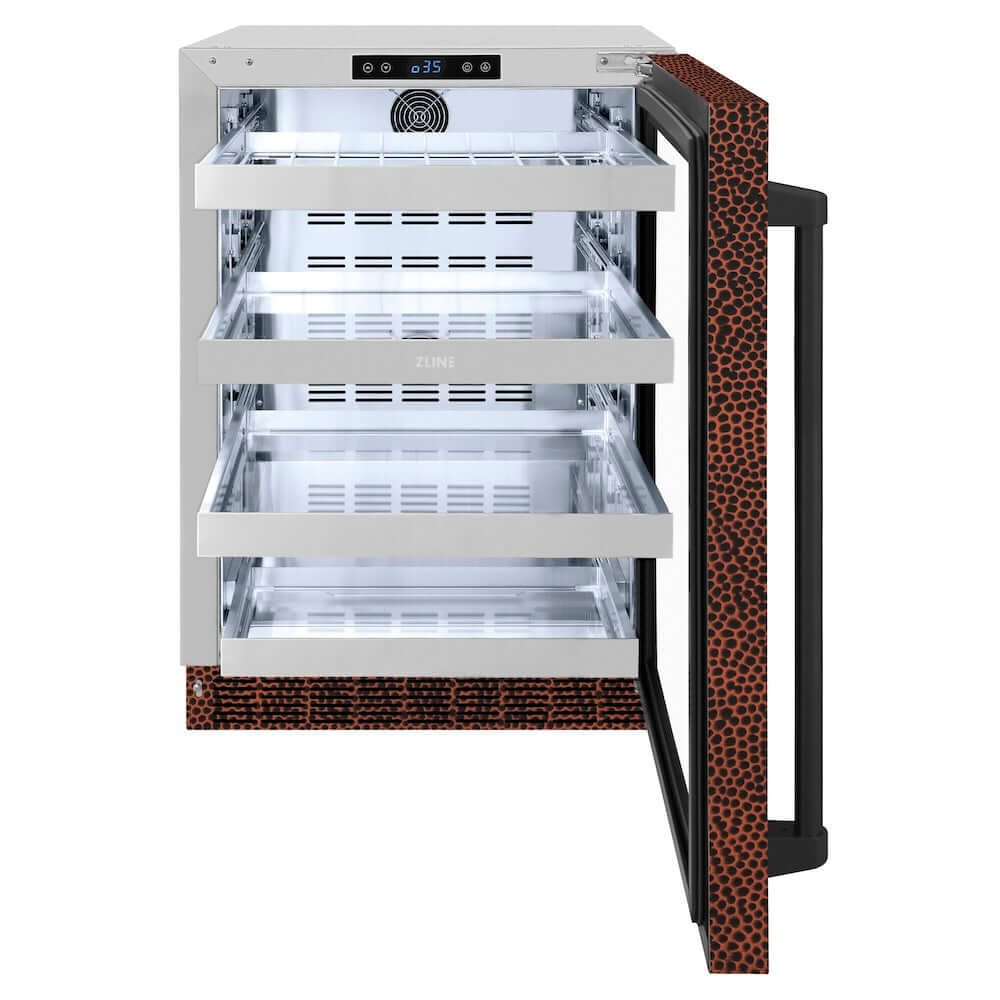 ZLINE 24" Touchstone Beverage Fridge With Hand Hammered Copper Glass ...