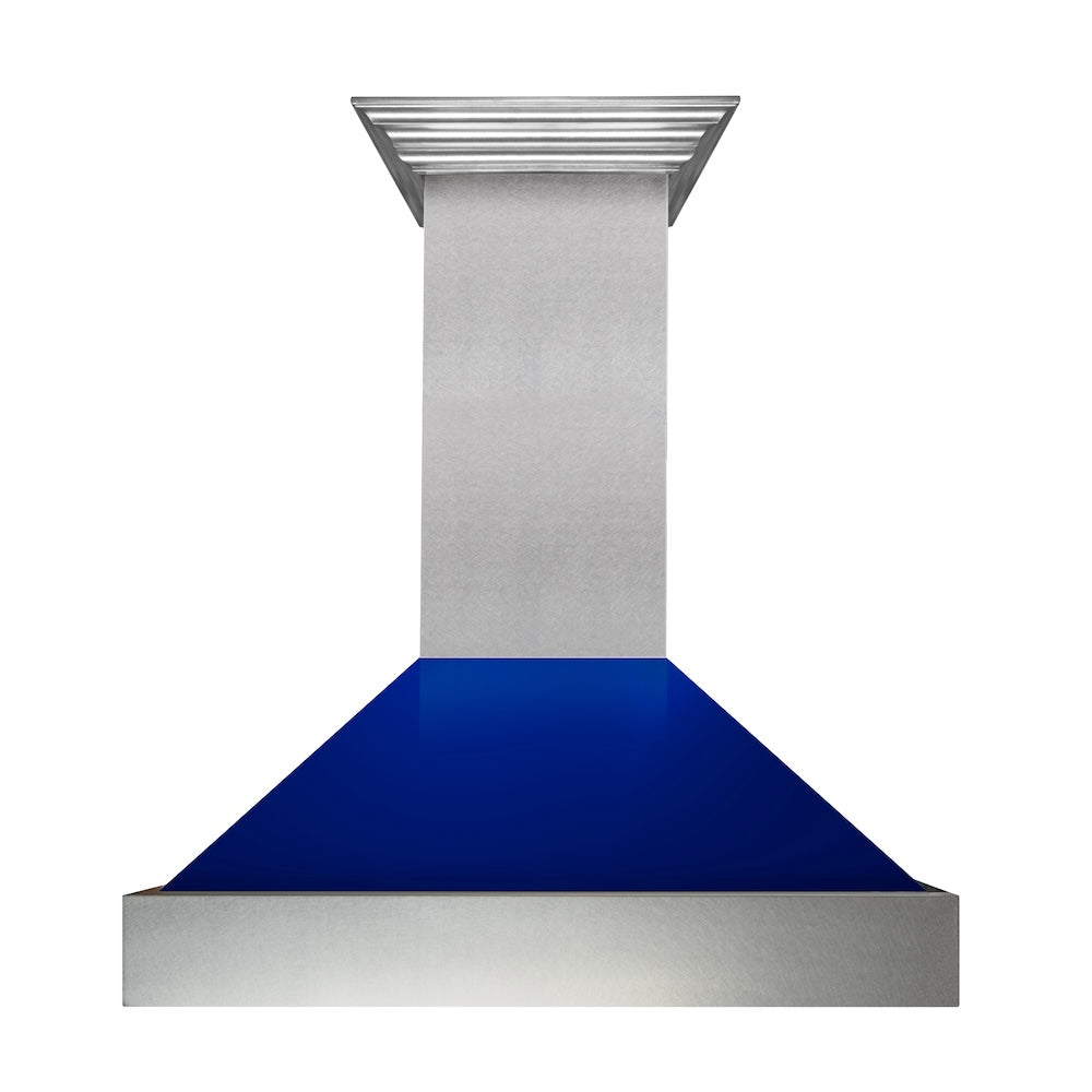 ZLINE Satin Stainless Wall Mount Range Hood with Blue Gloss Shell ...