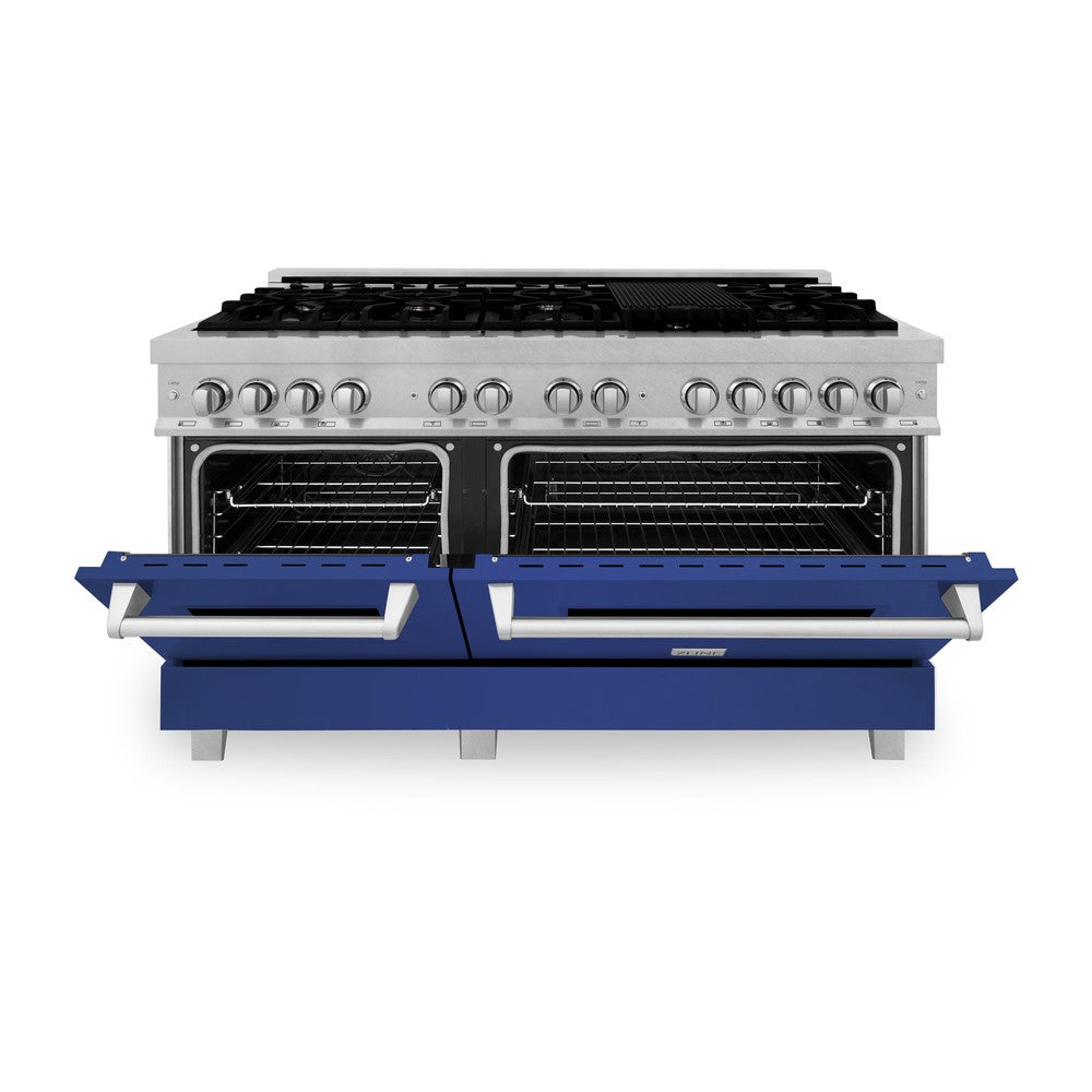 ZLINE 60" Legacy Dual Fuel Range in Satin Stainless and Blue Doors (RAS ...