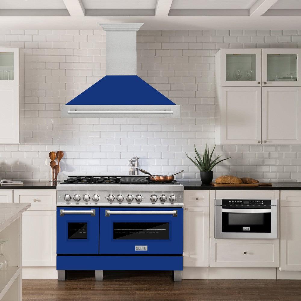 ZLINE 48" Satin Stainless Range Hood with Colored Shell and Handle ...