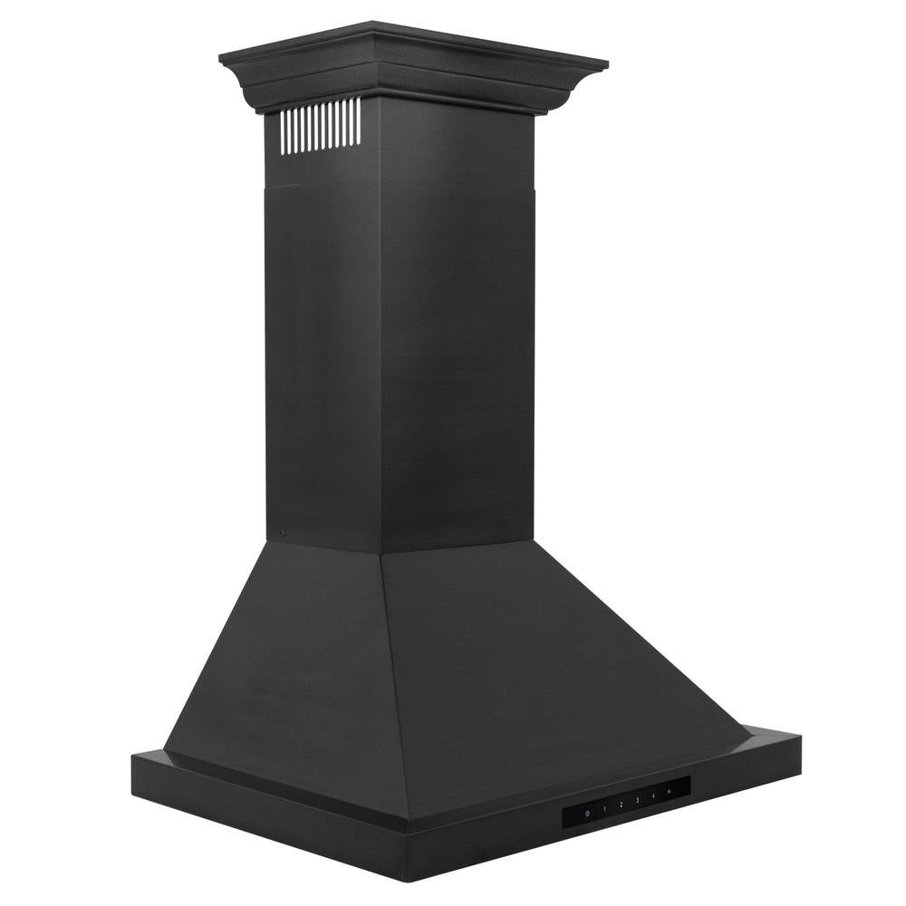 ZLINE Wall Mount Range Hood in Black Stainless with Crown Molding ...
